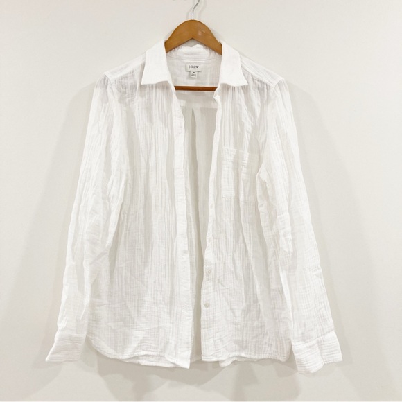 J. Crew | Tops | J Crew White Button Down Shirt Muslin Texture Fabric ...